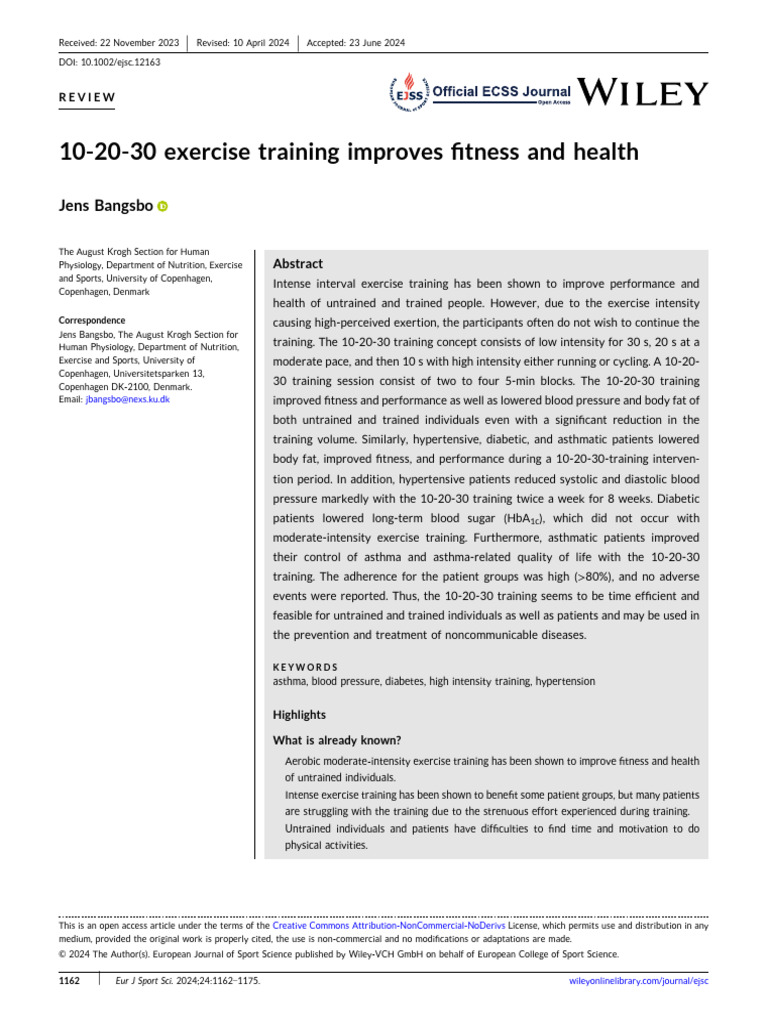 10-20-30 Exercise Training Improves Fitness and He | PDF | Blood ...