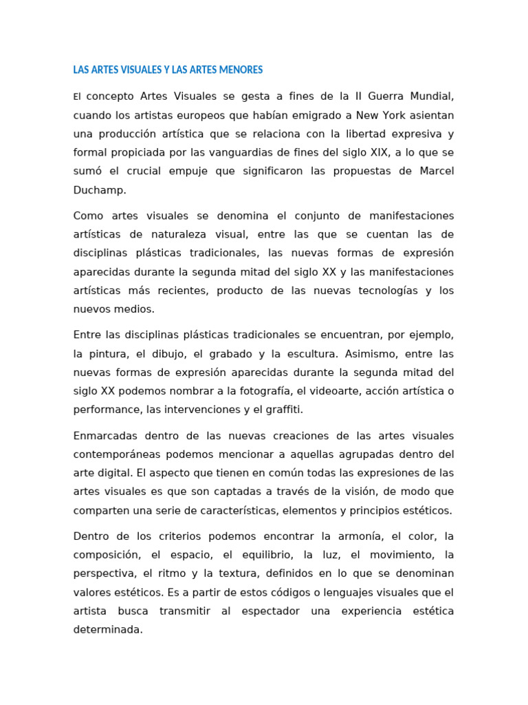 Las Artes Visuales y Las Artes Menores | PDF | Arte de performance ...