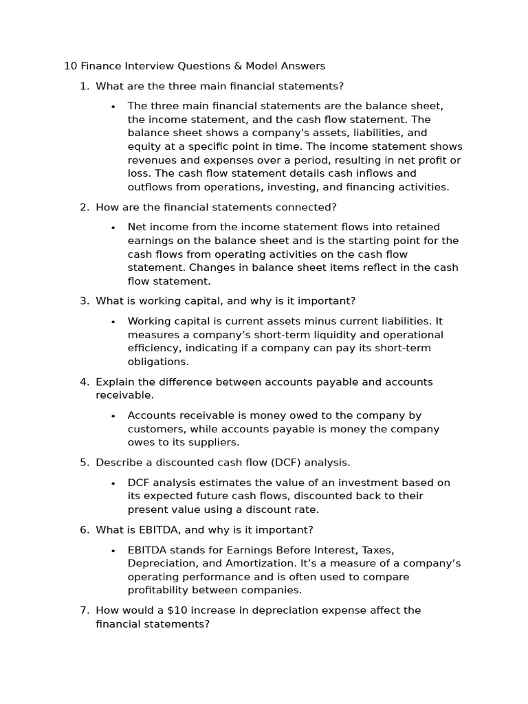 10 Finance Interview Questions | PDF | Expense | Discounted Cash Flow