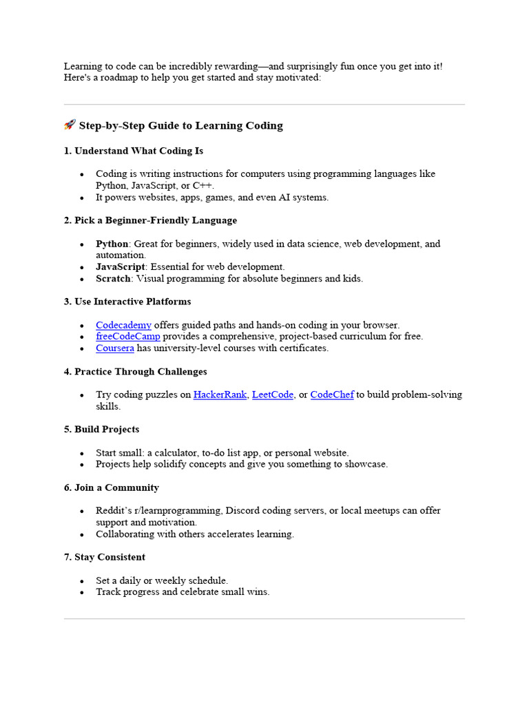 Step-by-Step Guide To Learning Coding: 1. Understand What Coding Is | PDF