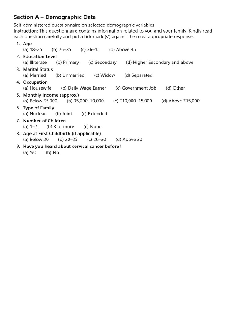 Section A - Demographic Data | PDF