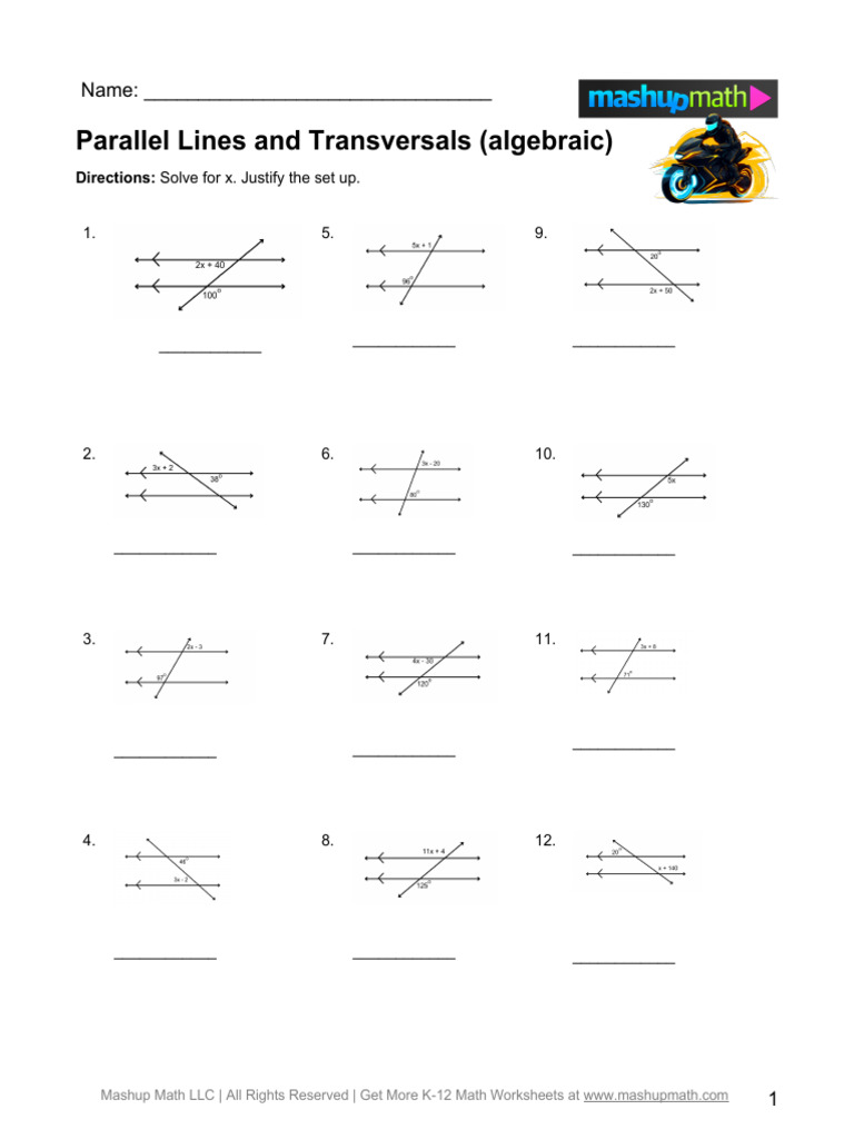 Parallel Lines and Transversals (Algebraic) (A) | PDF