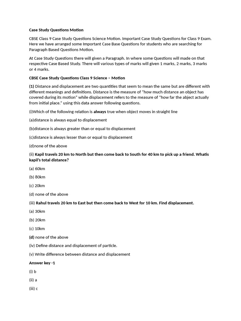 Motion-Case Based Questions | PDF | Speed | Velocity