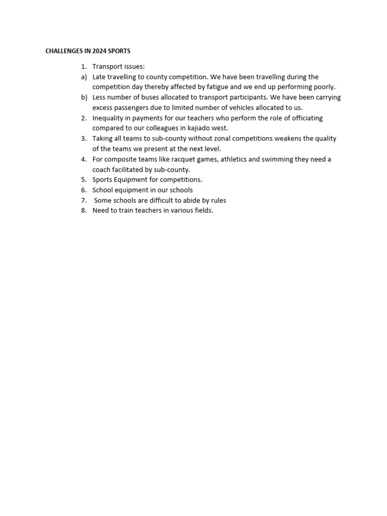 Challenges in Sports 2024 | PDF