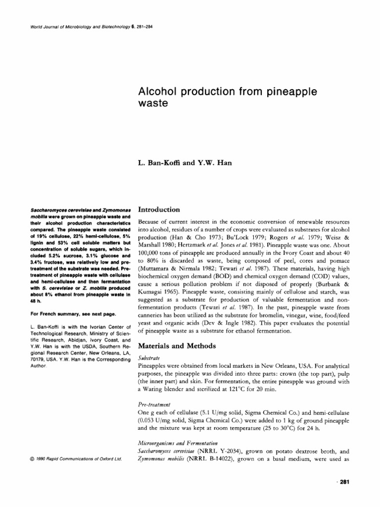 Ethanol Production from Pineapple Waste | PDF | Fermentation | Fructose