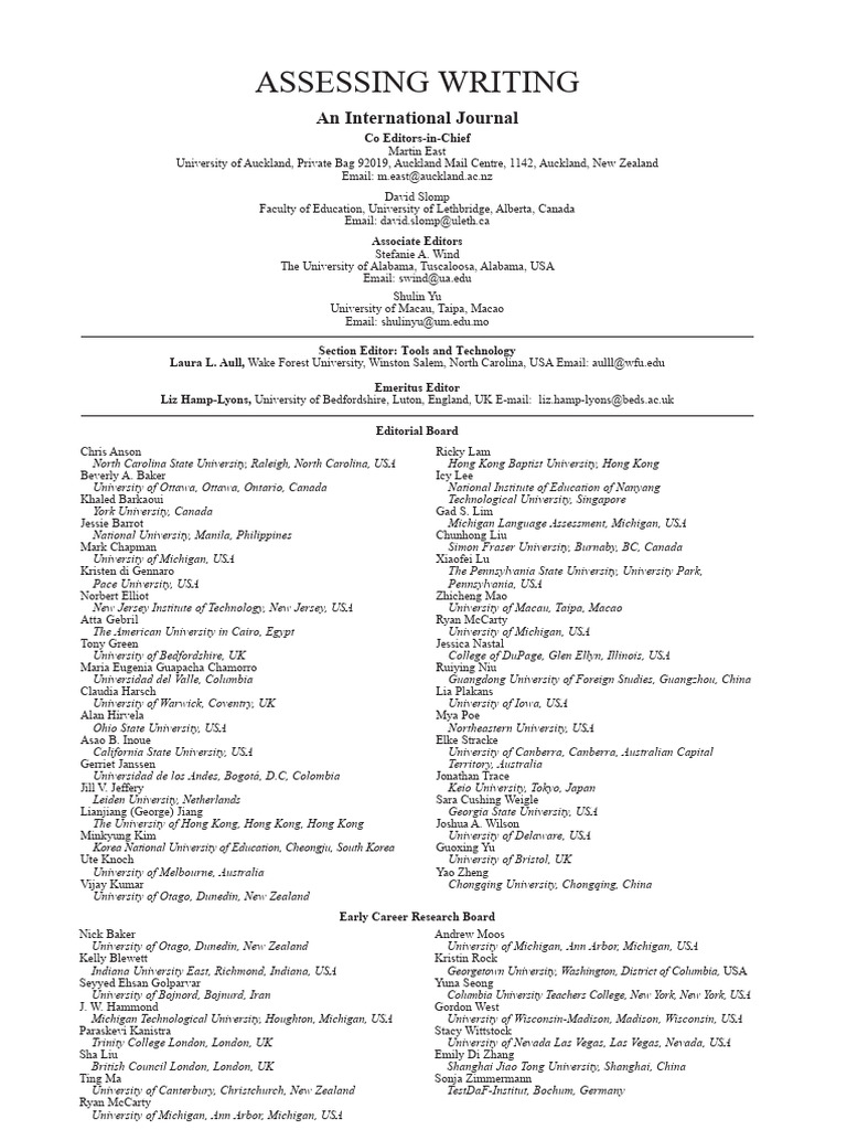 Editorial Board 2025 Assessing Writing | PDF