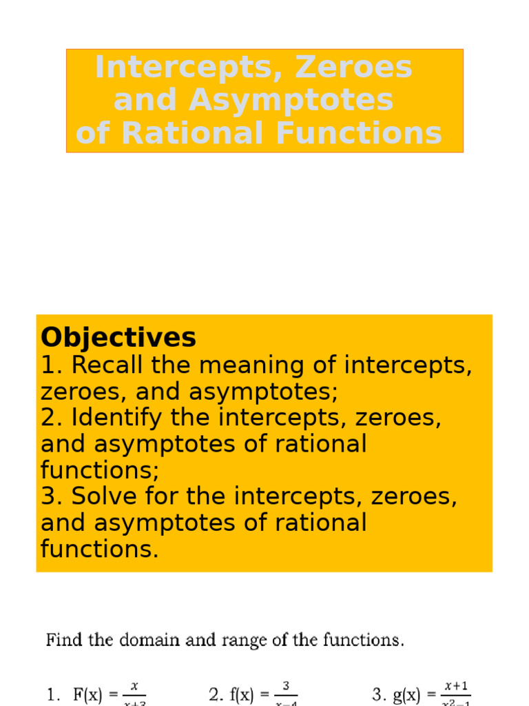 Intercepts Zeroes and Asymptotes of Rational Functions | PDF ...