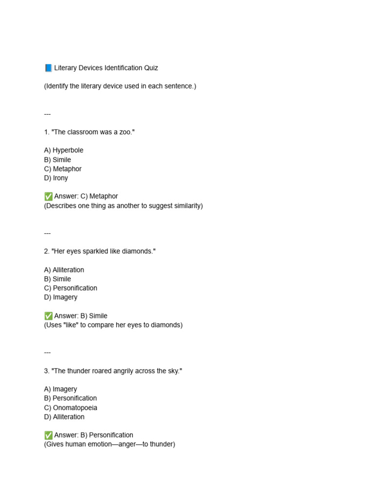 Literary Devices Identification Quiz | PDF