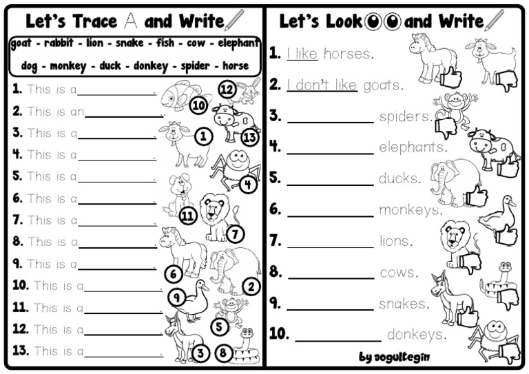 2.10 Animals - Let's Trace and Write | PDF