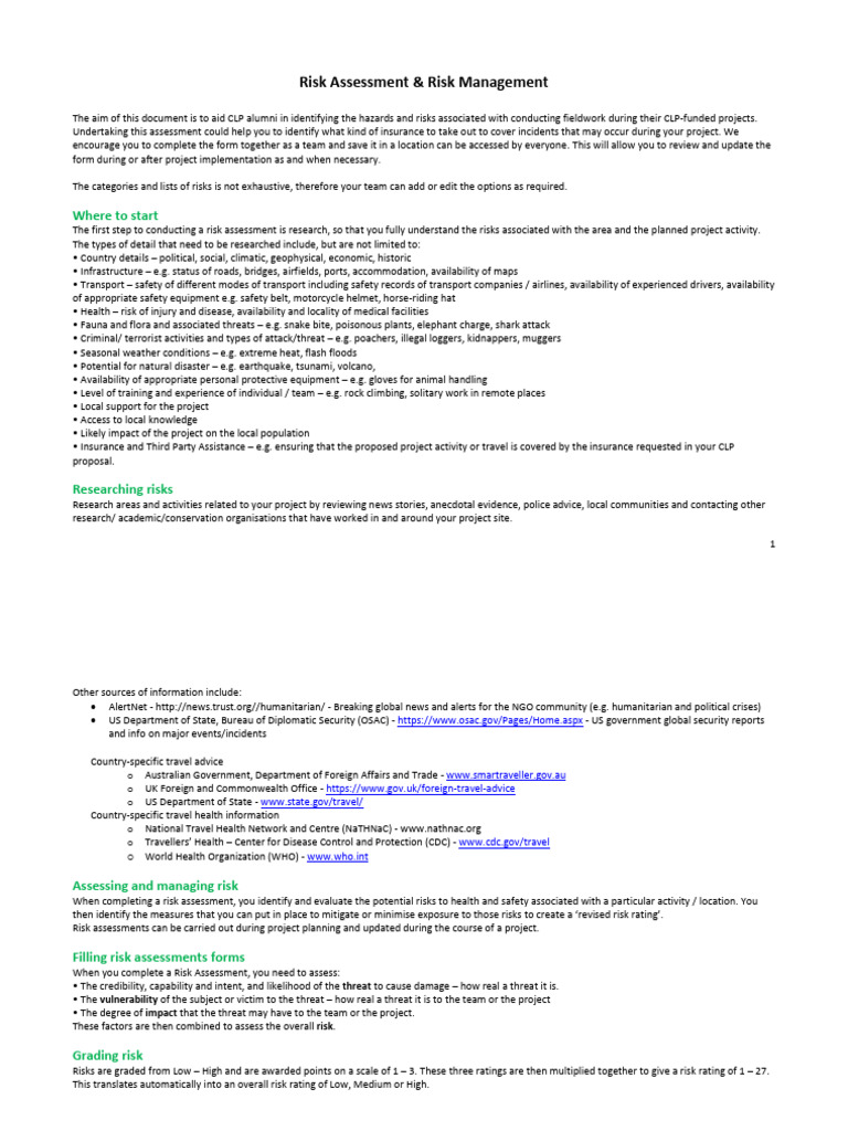 Fieldwork Risk Assessment Guide | PDF | Risk | Risk Assessment