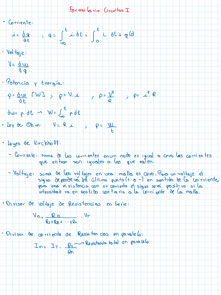 Formulario Circuitos | PDF