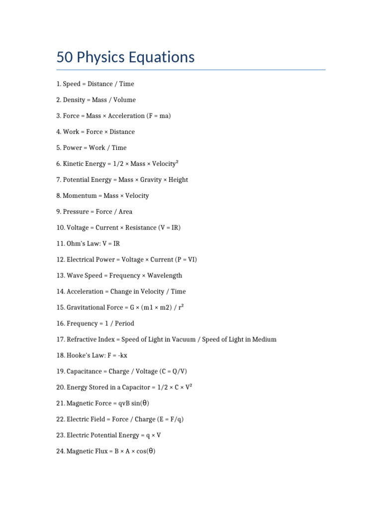 Physics Equations Easiest To Hardest | PDF | Force | Schrödinger Equation