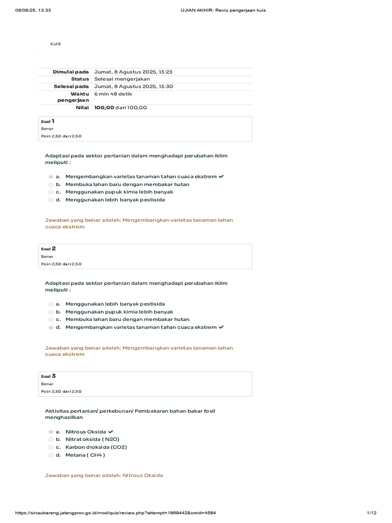 UJIAN AKHIR - Reviu Pengerjaan Kuis | PDF