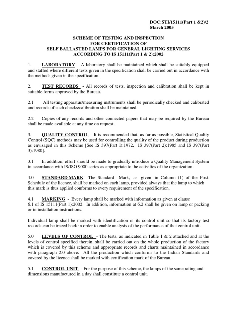 Testing Scheme for Self-Ballasted Lamps | PDF | Calibration ...
