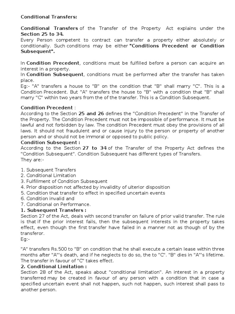 Conditional Transfers | PDF | Precedent | Property