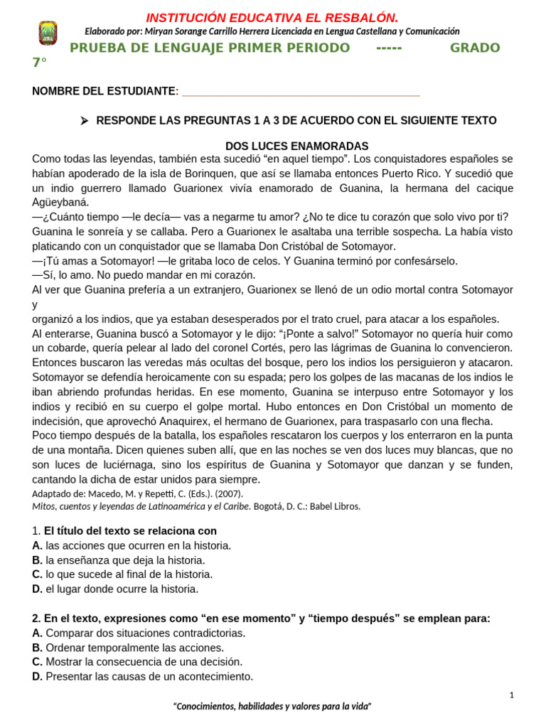 prueba lenguaje 7° Los géneros literarios | PDF