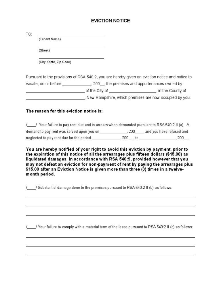 New Hampshire Eviction Notice Template | PDF | Law