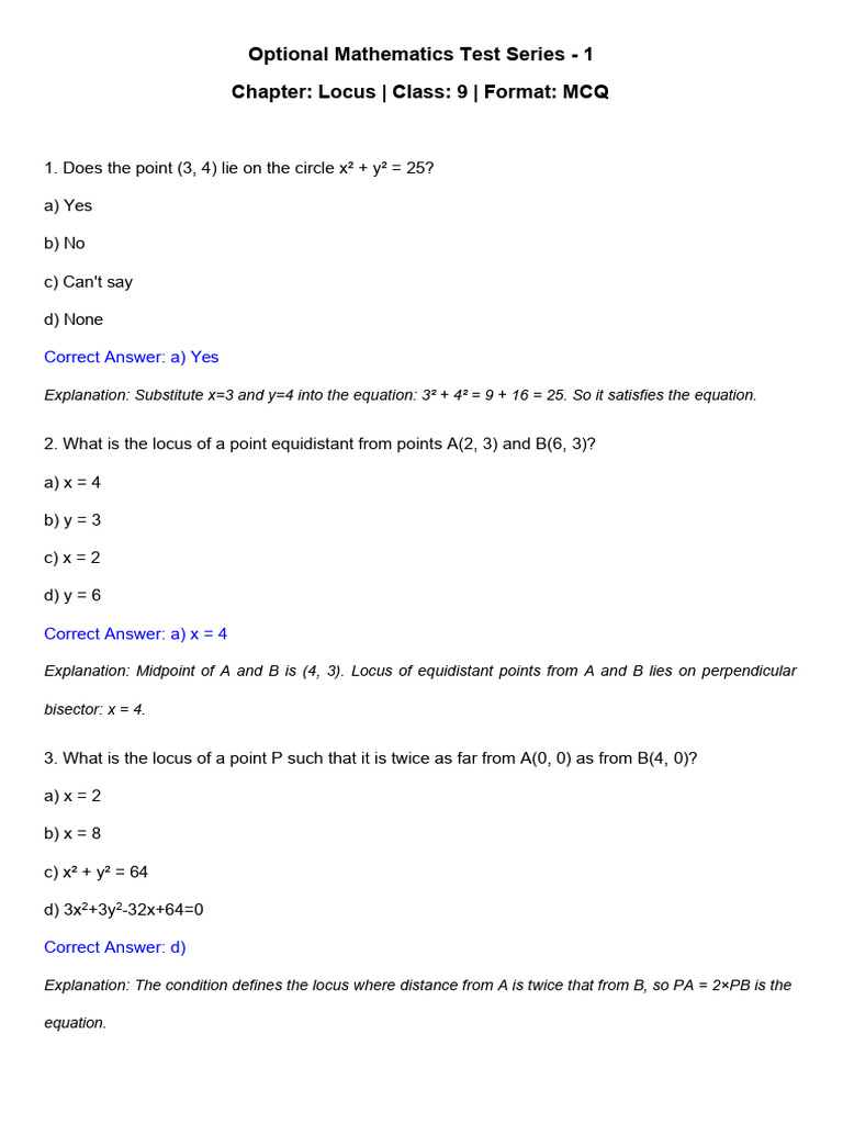 Locus Concepts for Class 9 Mathematics | PDF | Circle | Elementary ...