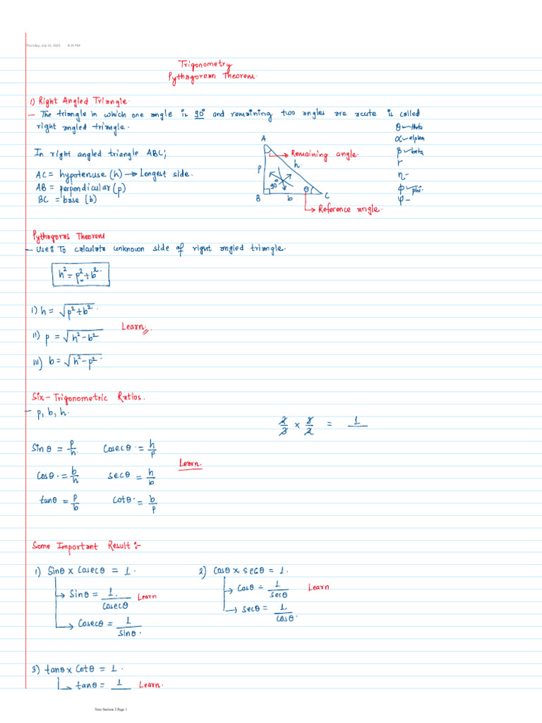 Pythagorean Theorem and Trigonometric Ratios | PDF