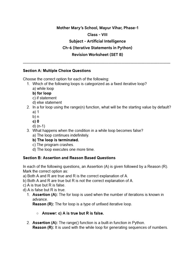 8 - Ch-6 (Iterative Statements in Python) - Worksheet SET B | PDF ...