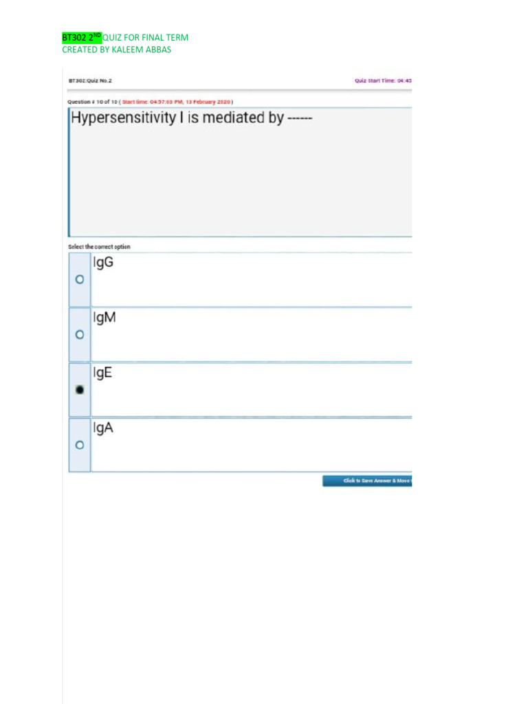 BT302 2ND Quiz For Final Term | PDF