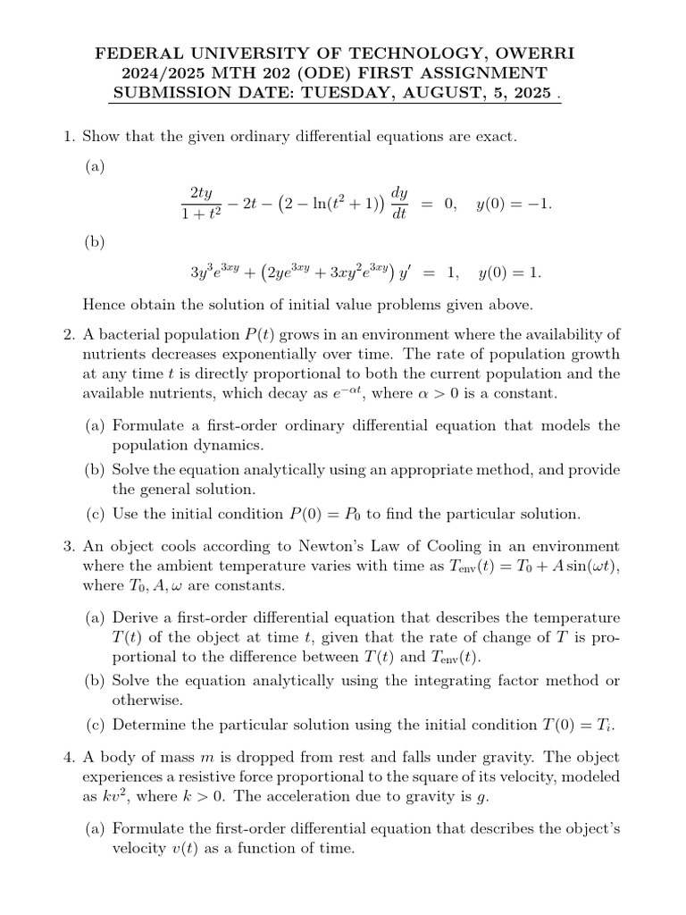 2024-2025 First MTH 202 (Ode) | PDF | Ordinary Differential Equation | Differential Equations