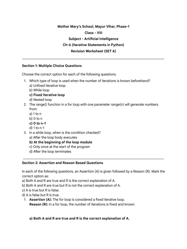8 - Ch-6 (Iterative Statements in Python) - Worksheet SET A | PDF | Control Flow | Iteration