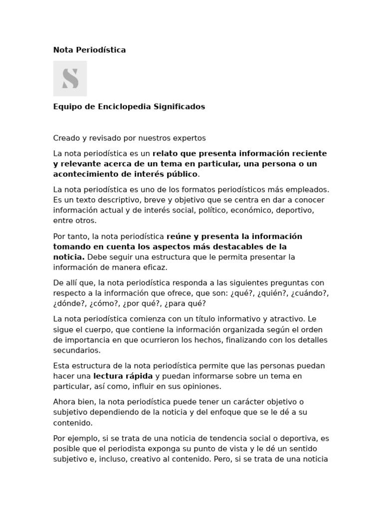 Nota Periodistica | PDF | Noticias | Información
