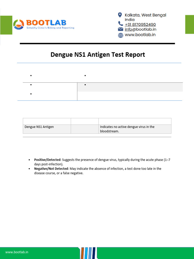 Dengue Antigen NS1 Test Report | PDF