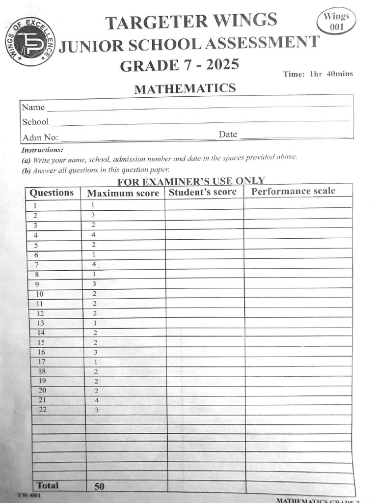 Grade 7 001 Targeter All Subjects With Marking Scheme.pdf | PDF