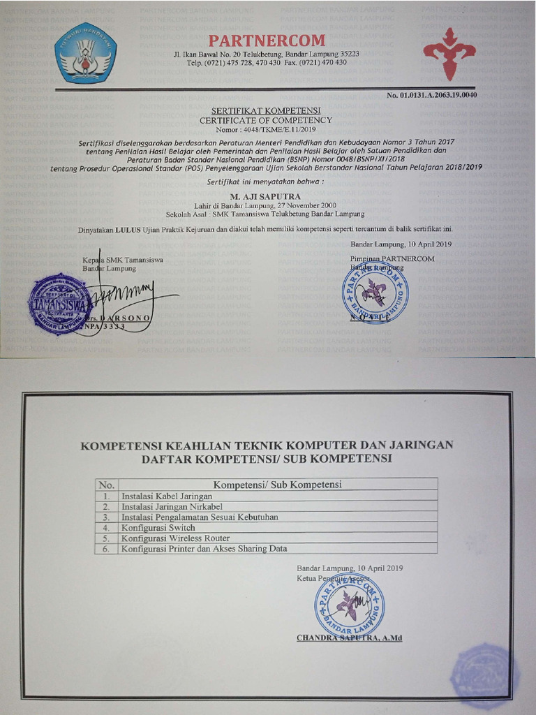 Sertifikat Swasta Partnercom | PDF
