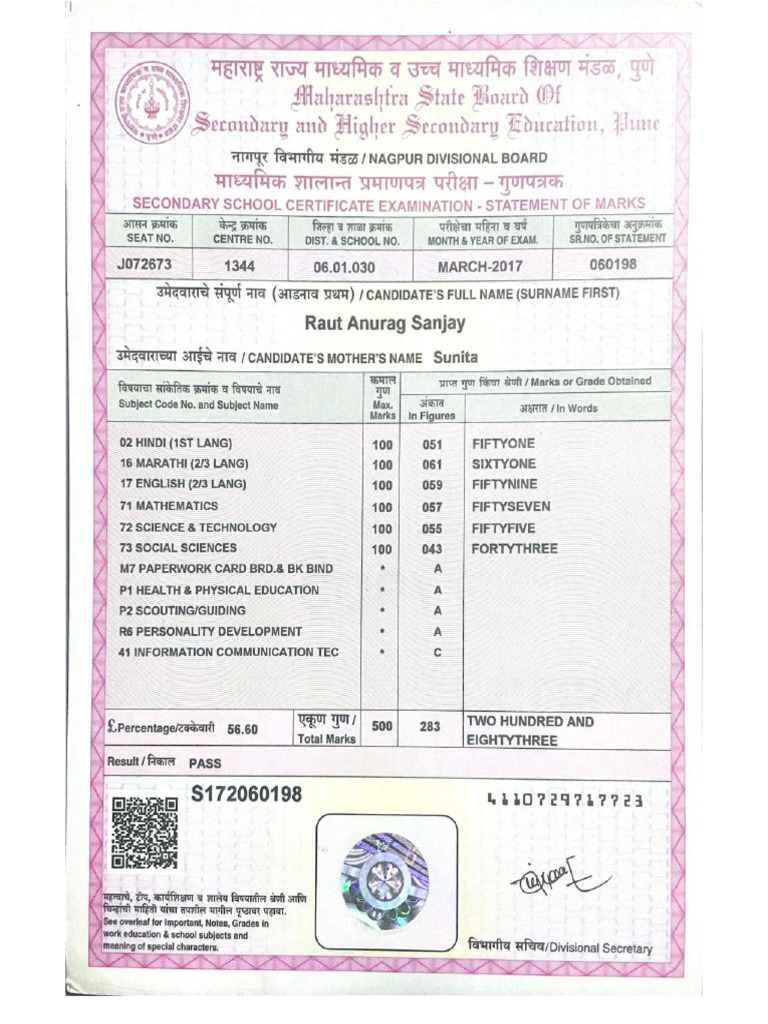 10 Marksheet Compressed | PDF