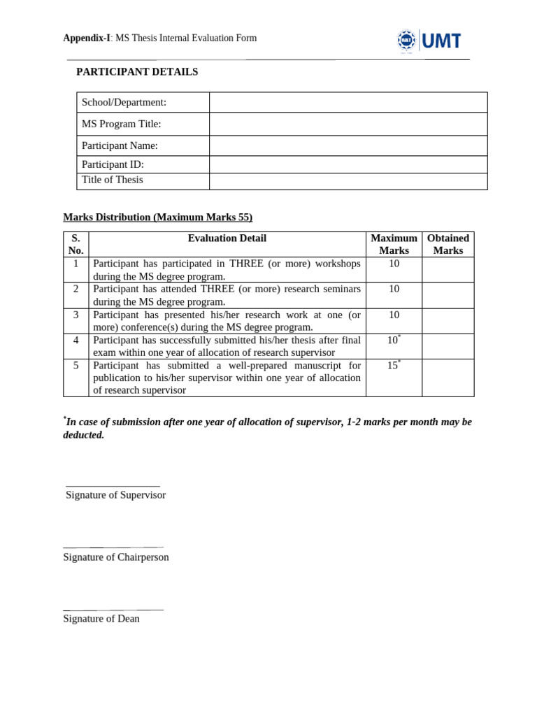 AppendixI-MS MPhil Thesis Internal Evaluation Form(2) | PDF