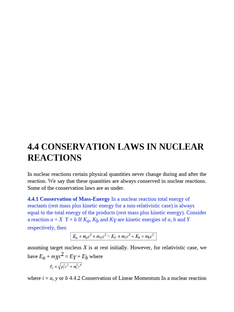 Conservation of Nuclear Reactions | PDF | Cross Section (Physics) | Spin (Physics)