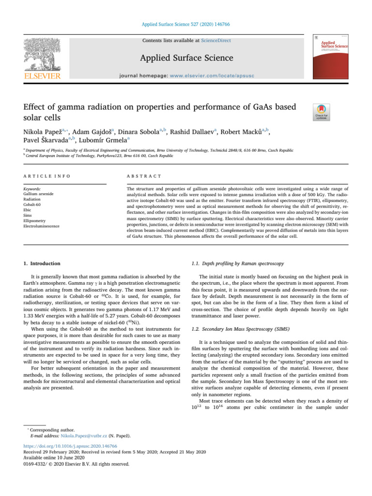 Gamma Radiation Effects on GaAs Solar Cells | PDF | Infrared | Solar Cell