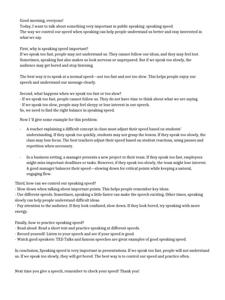 Speaking Speed Presentation | PDF | Human Communication