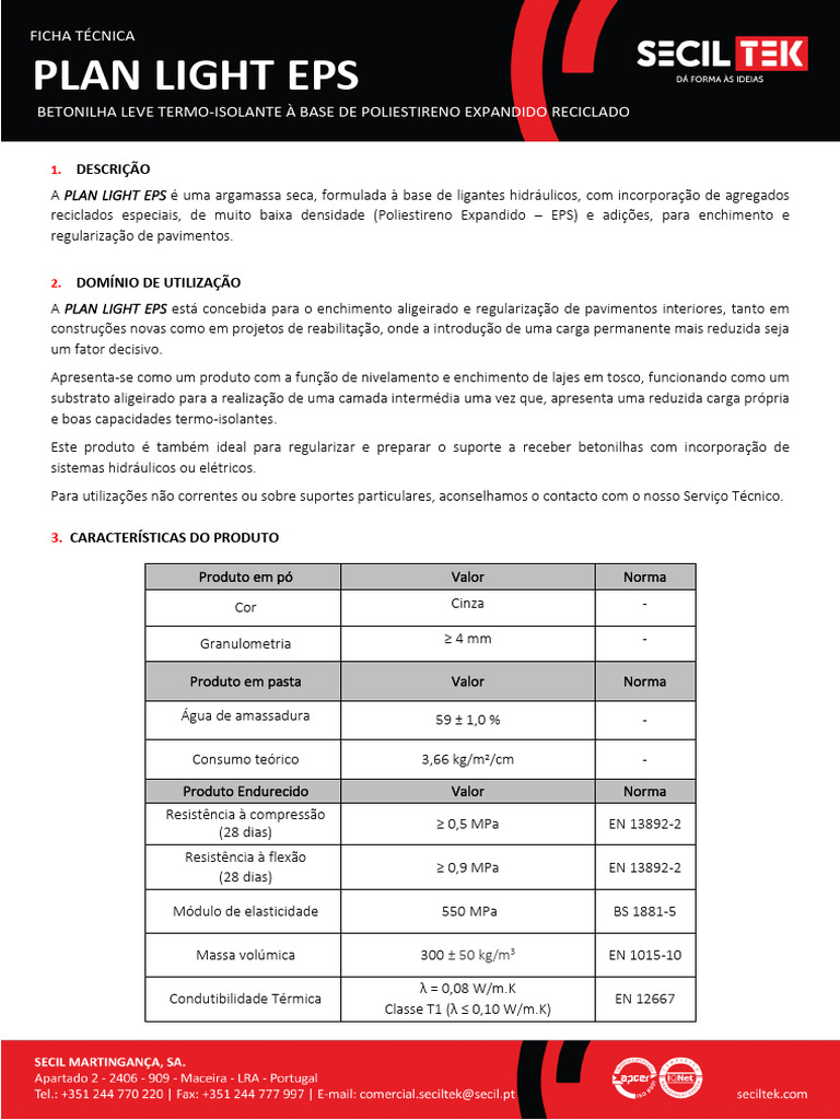 Ficha Técnica - Betonilha Leve Plan Light EPS SecilTek Termo-Isloante ...