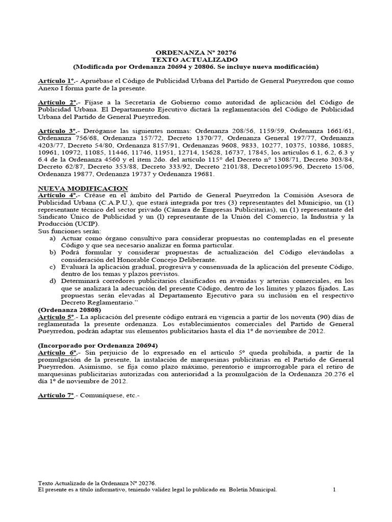 Código de Publicidad Urbana General Pueyrredon | PDF | Publicidad ...