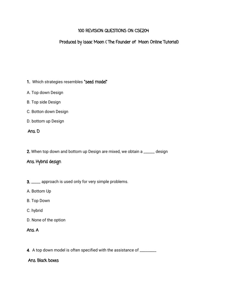 100 Revision Questions on CSE204 ( Isaac Moon) | PDF
