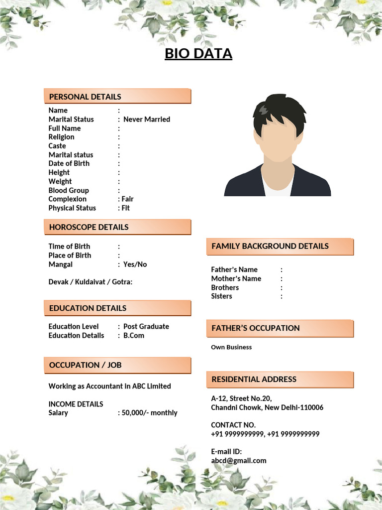 Marriage Biodata With Height and Complexion | PDF