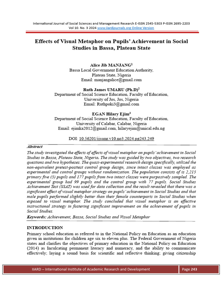 Visual Metaphor's Impact on Social Studies Achievement | PDF | Teaching ...