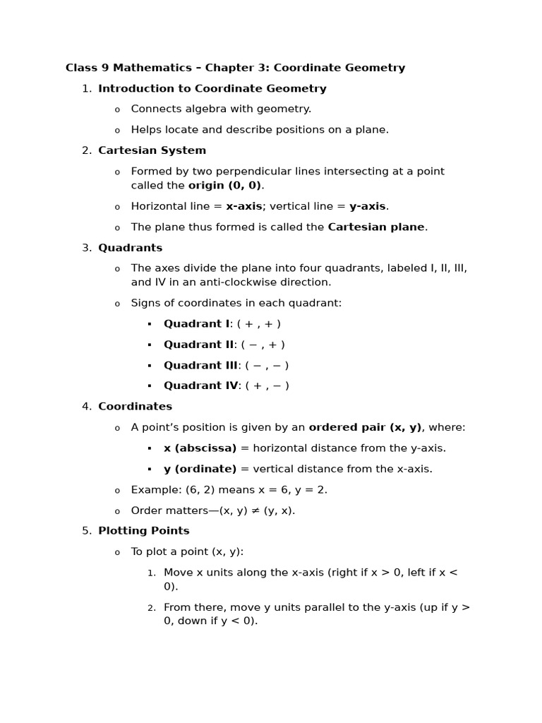 Coordinate Geometry Basics for Class 9 | PDF