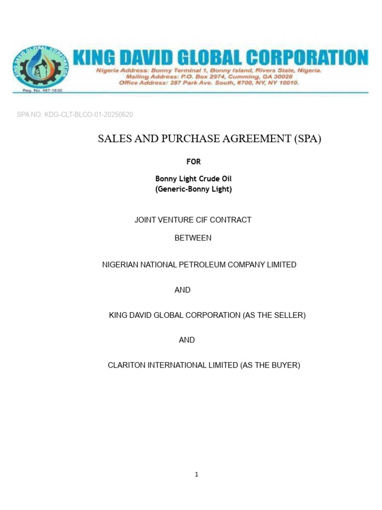 Final King David - Clariton Annual Contract Chima-1 | PDF | Letter Of ...