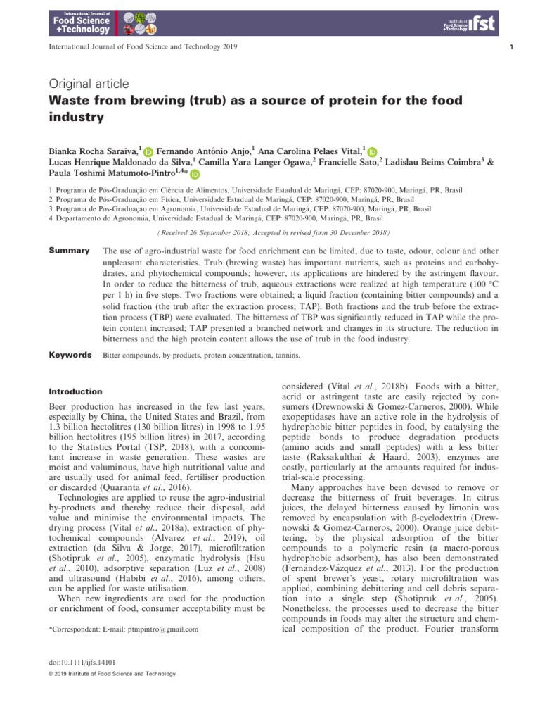 Waste From Brewing Trub As A Source of P | PDF | Taste | Polyphenol