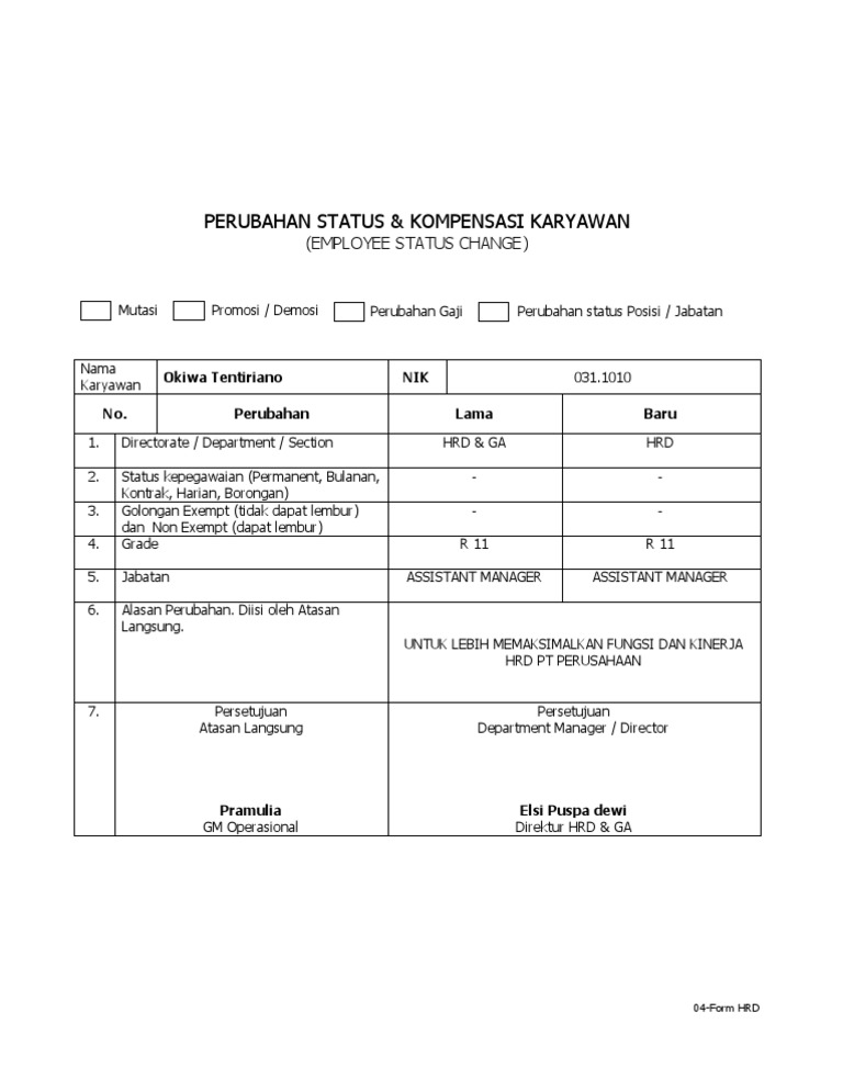 04-Form HRD Perubahan Status Karyawan | PDF