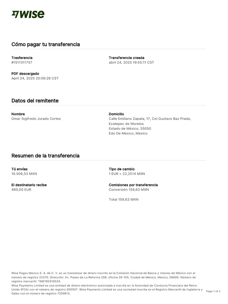 Wise Deposit Note 1511311757 5293774604 Es | PDF | Finanzas ...