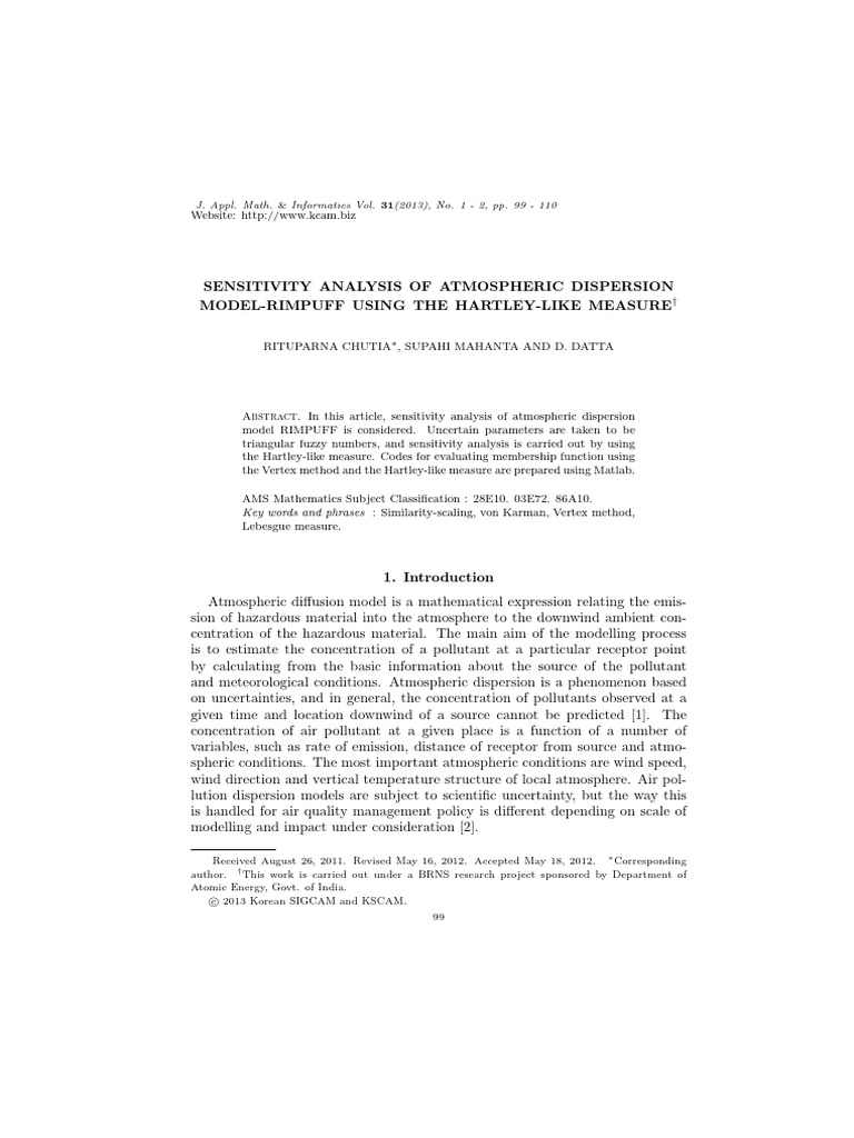 Sensitivity analysis of atmospheric dispersion modeli RIMPUFF | PDF | Sensitivity Analysis ...
