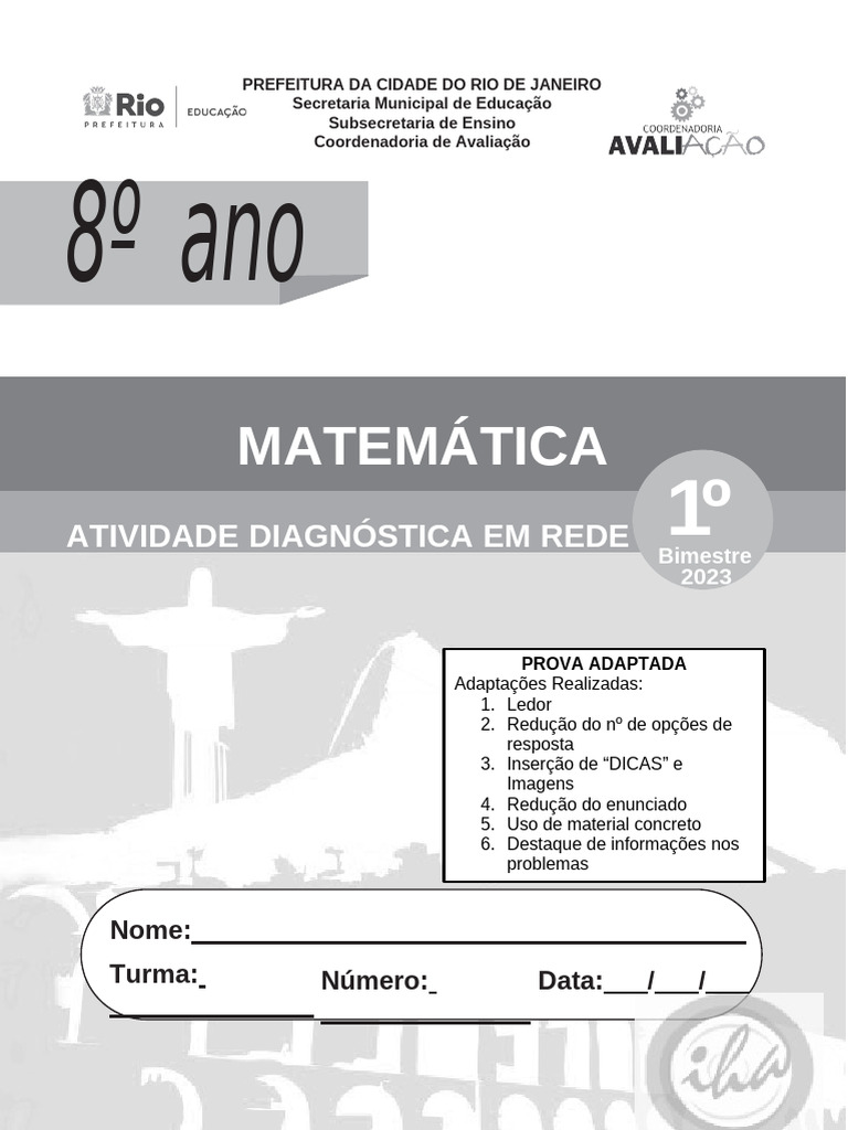 Prova De Matemática Adaptada 8º Ano Pdf Ângulo Triângulo 2654