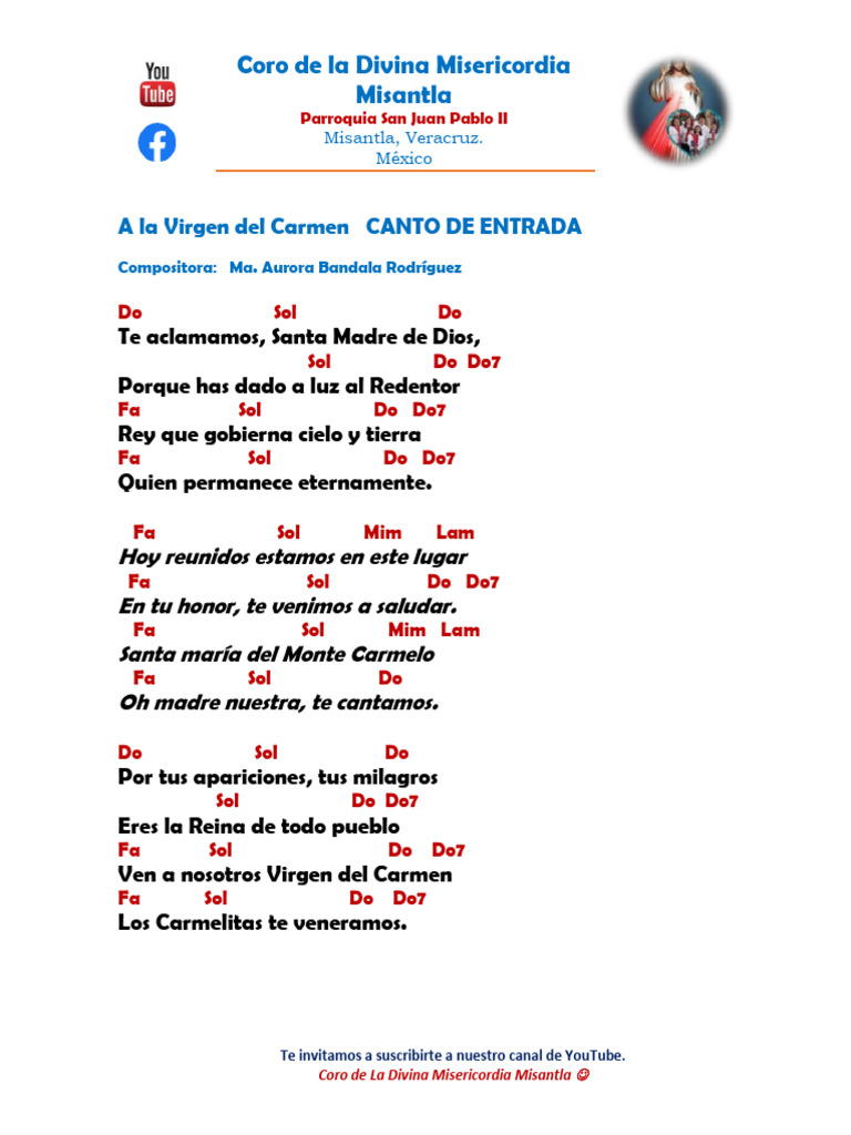 Virgen Del Monte Carmelo Letra y Acordes | PDF