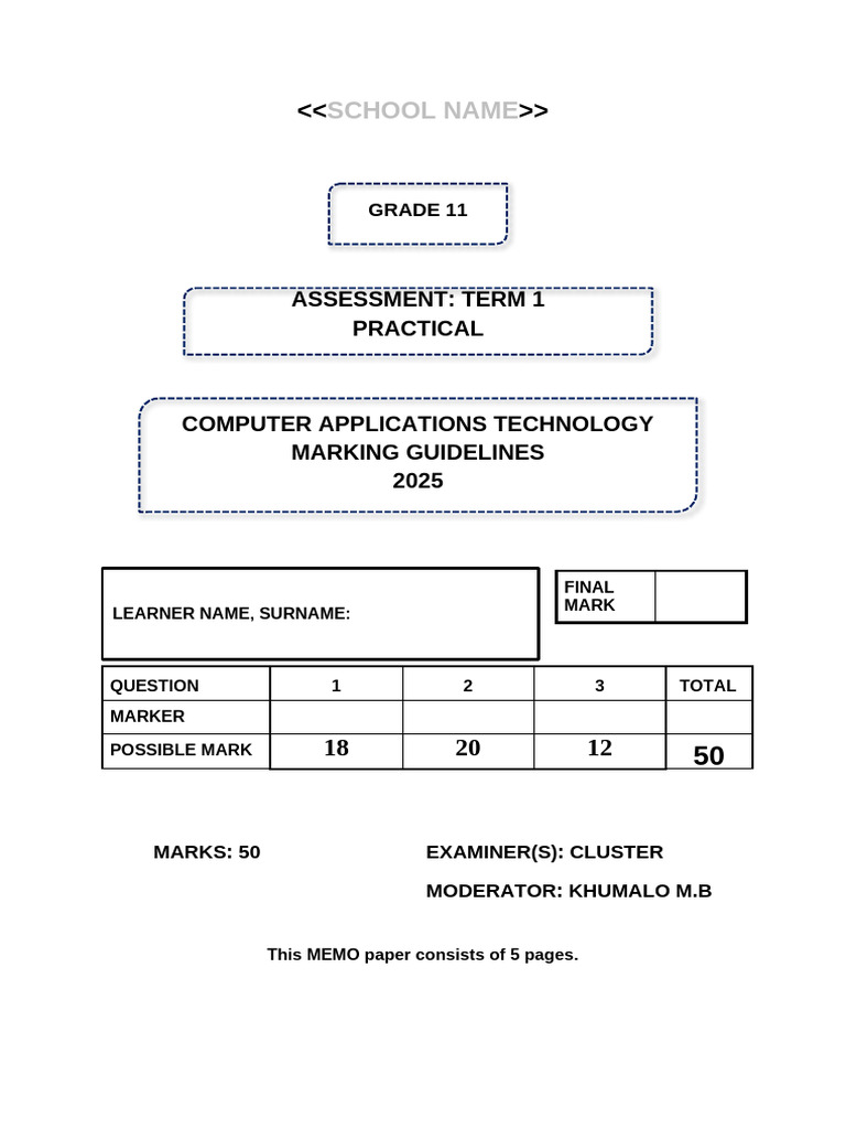 Grade 11 CAT Term 1 Practical Memo | PDF | Data Management | Computing